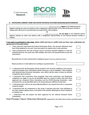 Fillable Online ipcor PARTICIPANT CONSENT FORM FOR PATIENT REPORTED ...