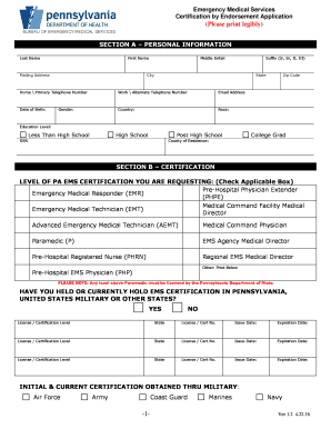 Fillable Online emsi Emergency Medical Services Certification by ...