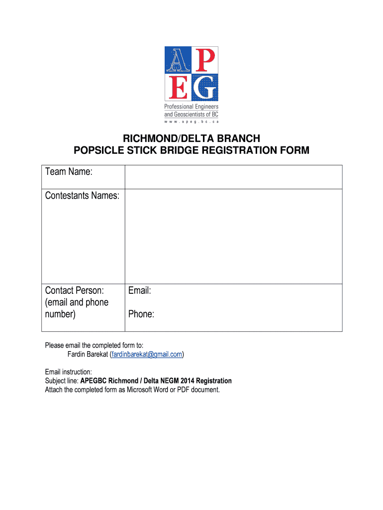 Fillable Online apeg bc RICHMOND/DELTA BRANCH POPSICLE STICK BRIDGE ...