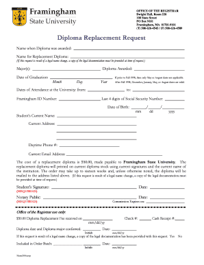 Fillable Online framingham Diploma Replacement Request v2003 Fax Email ...