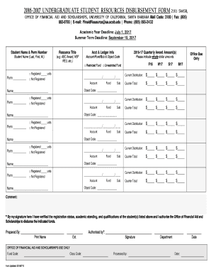 Fillable Online 2016-201 UNDERGRADUATE STUDENT RESOURCES DISBURSEMENT ...