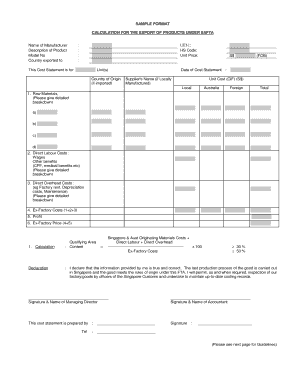 Fillable Online SAMPLE FORMAT CALCULATION FOR THE EXPORT OF PRODUCTS UNDER ... Fax Email Print ...