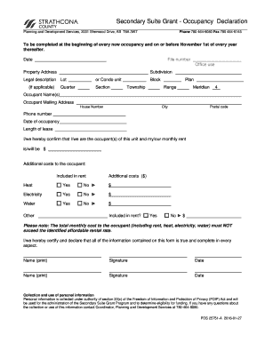 Fillable Online Secondary Suite Grant - Occupancy Declaration Fax Email ...