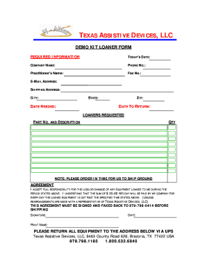 Fillable Online n-abler DEMO KIT LOANER FORM - N-Abler Fax Email Print ...