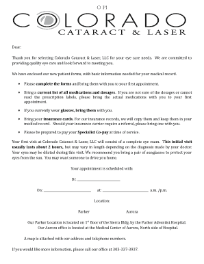 Fillable Online Dear: Thank you for selecting Colorado Cataract & Laser ...