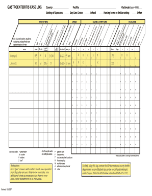 Fillable Online public health oregon GASTROENTERITIS CASE LOG - public ...