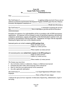 Fillable Online Form 102 Sample Public Notice of RFQ for Professional ...