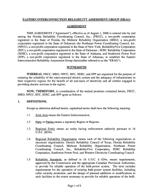 Fillable Online npcc Eastern Interconnection Coordination Agreement ...