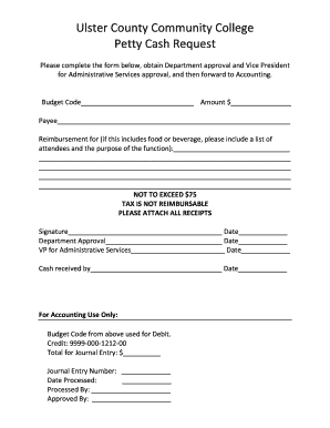 Fillable Online sunyulster Ulster County Community College Petty Cash ...