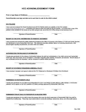 Fillable Online haddonfieldchildcare HCC ACKNOWLEDGEMENT FORM ...