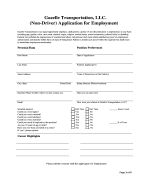 Fillable Online Gazelle Transportation, LLC. (Non-Driver) Application ...