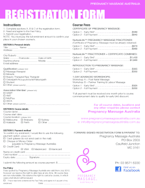 Fillable Online PREGNANCY MASSAGE AUSTRALIA REGISTRATION FORM Fax Email ...