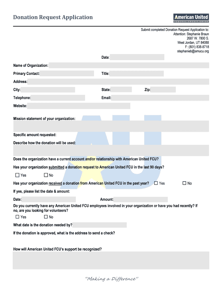 Fillable Online Donation Policy - American United FCU Fax Email Print ...