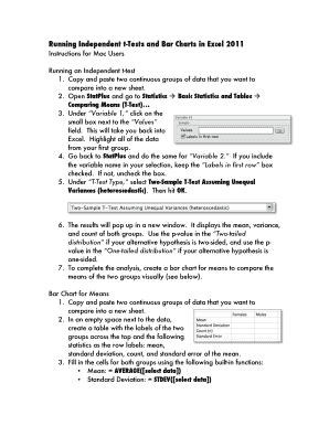 Fillable Online Running Independent t-Tests and Bar Charts in Excel ...