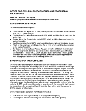 Fillable Online OFFICE FOR CIVIL RIGHTS (OCR) COMPLAINT PROCESSING Fax ...
