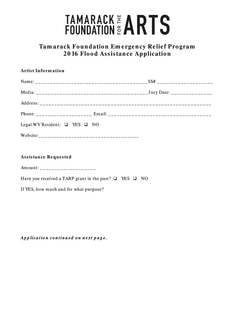 Fillable Online tamarackfoundation Flood Relief Application Fax Email ...