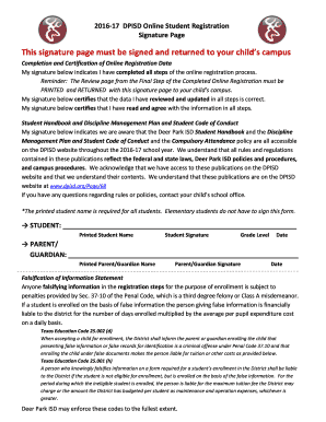 Fillable Online dpisd This signature page must be signed and returned ...