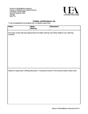 Fillable Online FORMAL SUPERVISION LOG To be completed by the student ...