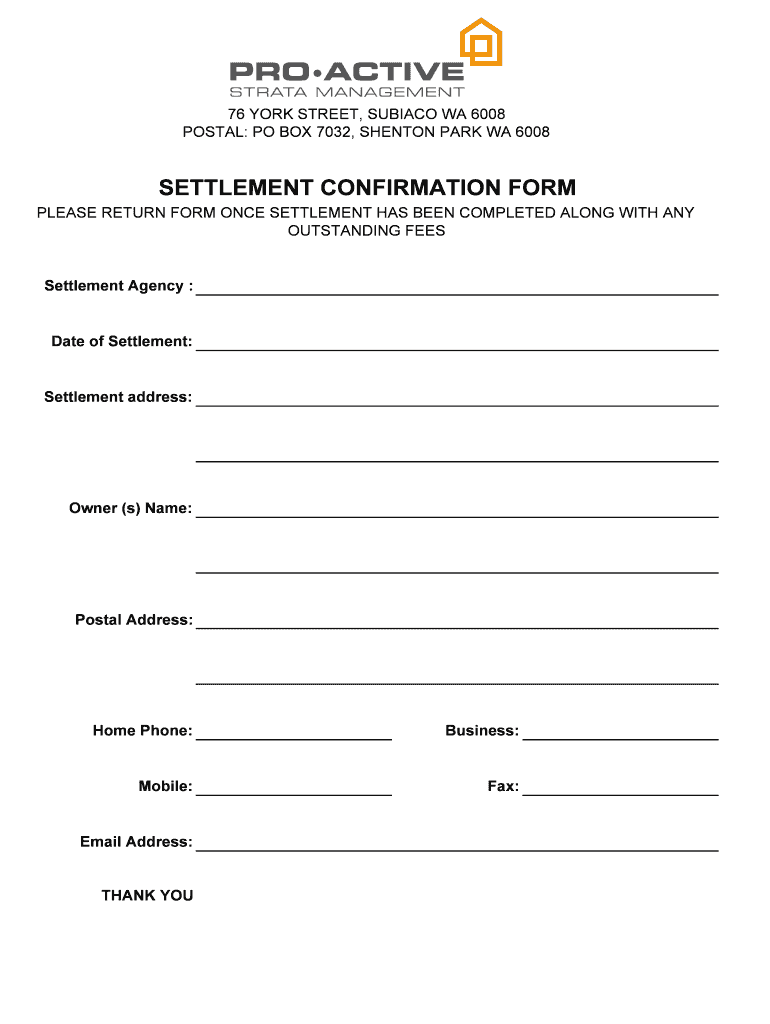 Fillable Online Section 43 Settlement Confirmation Form - Pro-Active ...