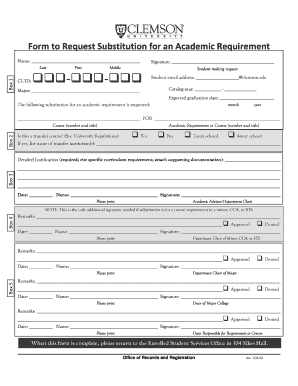 Fillable Online clemson Form to Request Substitution for an Academic Requirement ... - clemson ...
