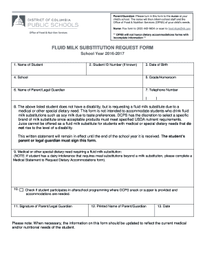 Fillable Online dcra dc FLUID MILK SUBSTITUTION REQUEST FORM - dcra.dc ...