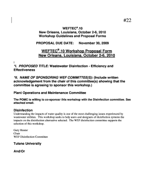 Fillable Online wefnet WEFTEC .10 Workshop Proposal Form New Orleans, Louisiana ... - wefnet Fax ...