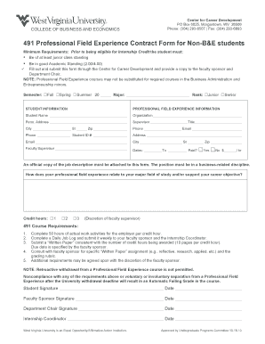 Fillable Online be wvu 491 Professional Field Experience Contract Form ...