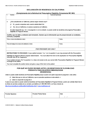 Fillable Online files medi-cal ca Form: Declaracion de Residencia en ...