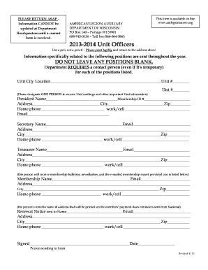 Fillable Online amlegionauxwi PLEASE RETURN ASAP form is received. 2013 ...