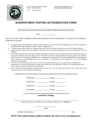 Fillable Online RANDOM DRUG TESTING AUTHORIZATION FORM Fax Email Print ...