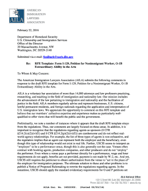 Fillable Online feedback uscis.dhs.gov Re: RFE Template: Form I-129 ...