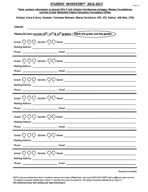 Fillable Online holston STUDENT INVENTORY* 2016-2017 Form 1 - holston ...