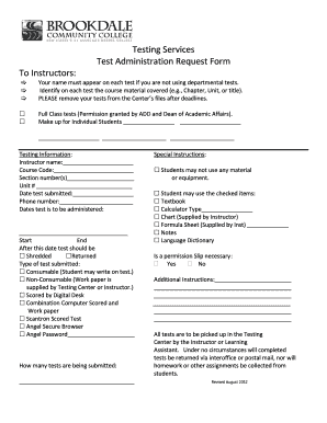 Fillable Online brookdalecc Test Administration Request Form ...