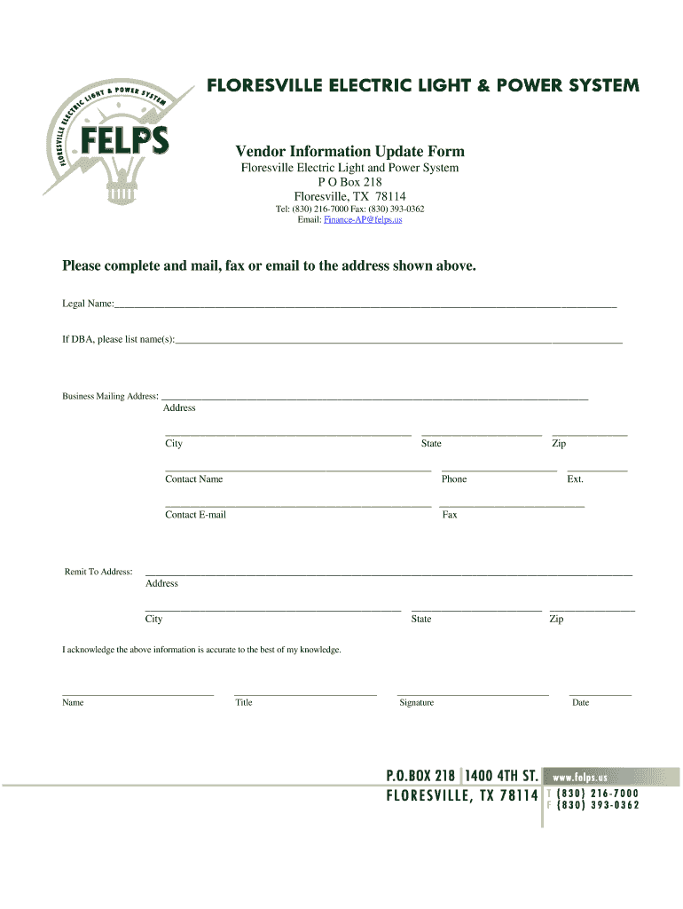 Fillable Online felps Vendor Information Update Form - FELPS Fax Email ...