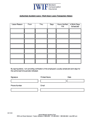 Fillable Online Authorized Accident Leave / Work Injury Leave ...
