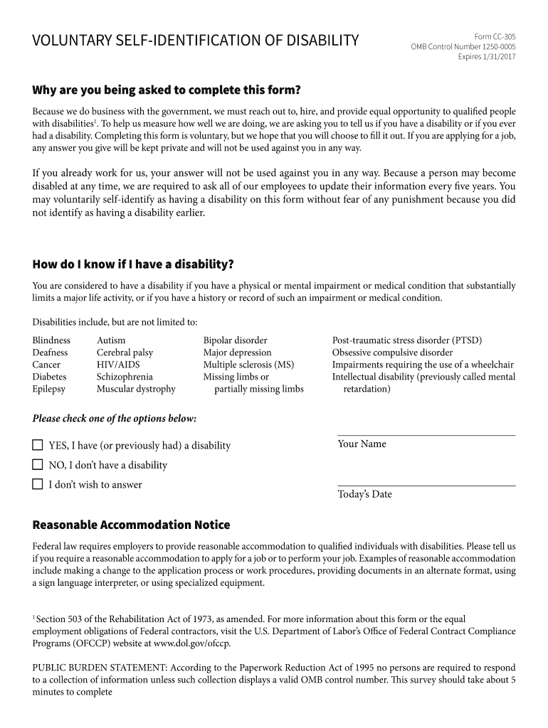 Fillable Online VOLUNTARY SELF-IDENTIFICATION OF DISABILITY OMB Control ...
