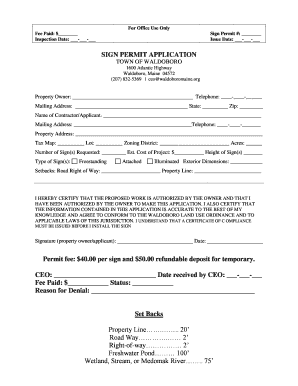 Fillable Online SIGN PERMIT APPLICATION TOWN OF WALDOBORO Fax Email ...