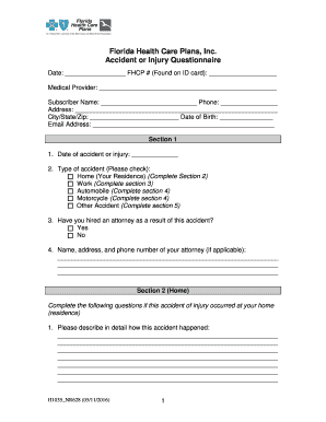 Fillable Online Florida Health Care Plans, Inc. Accident or Injury ...