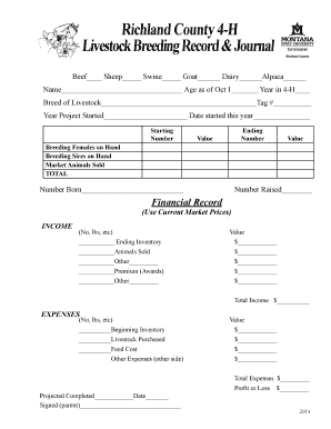 Fillable Online msuextension Richland County 4-H Livestock Breeding ...