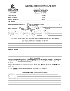 Fillable Online msuextension MUSHROOM SPECIMEN IDENTIFICATION FORM Fax ...
