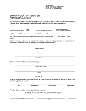 Fillable Online ffiec LOAN/APPLICATION REGISTER TRANSMITTAL SHEET Fax ...