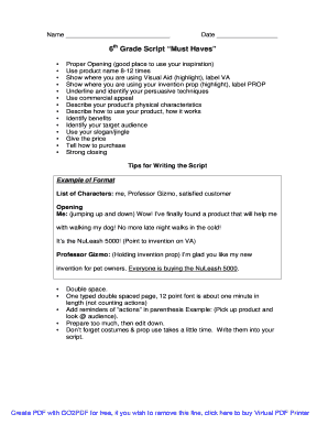 Fillable Online 6th Grade Script Must Haves Fax Email Print - pdfFiller