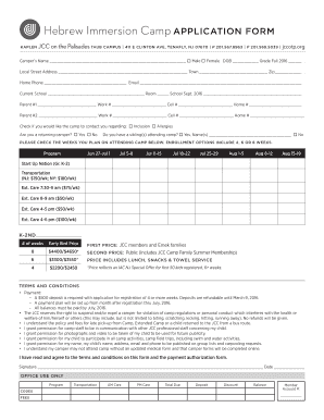Fillable Online jccotp Hebrew Immersion Camp application form - jccotp ...