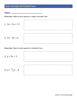 Fillable Online standard form to slope intercept form worksheet pdf ...