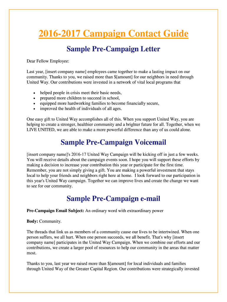 Fillable Online Sample Pre-Campaign Letter Fax Email Print - pdfFiller
