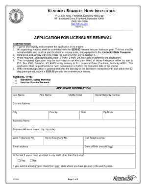 Fillable Online bhi ky APPLICATION FOR LICENSURE RENEWAL - bhi.ky.gov ...