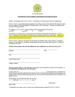 Fillable Online hollyspringsga SYSTEMATIC ALIEN VERIFICATION FOR ...