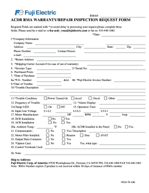 Fillable Online RMA#: ACDR RMA WARRANTY/REPAIR INSPECTION REQUEST FORM ...