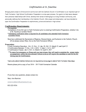 Fillable Online saintfaustinachurch Confirmation Requirements ...