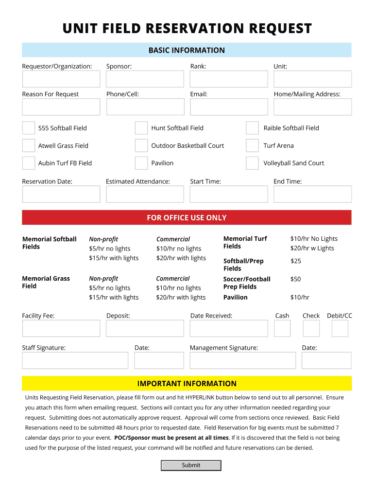 Fillable Online UNIT FIELD RESERVATION REQUEST - yuma.usmc-mccs.org Fax Email Print - pdfFiller